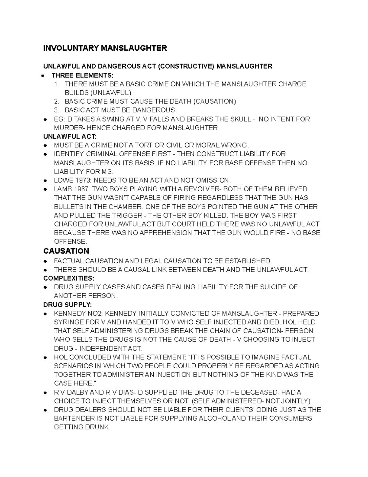 Involuntary Manslaughter - Criminal Law - SZABIST - Studocu