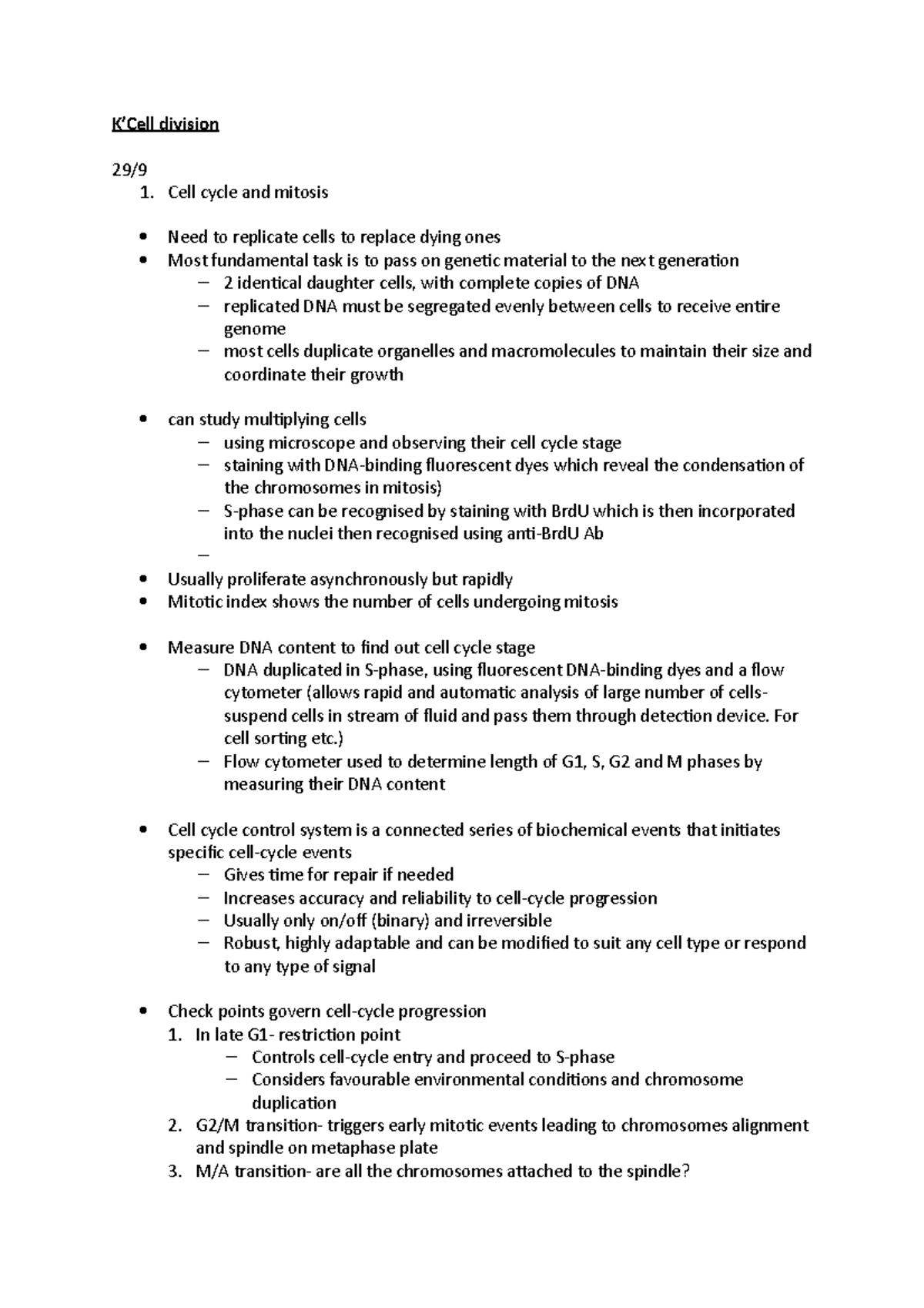 Project 1- Cell division - K’Cell division 29/9 1. Cell cycle and ...