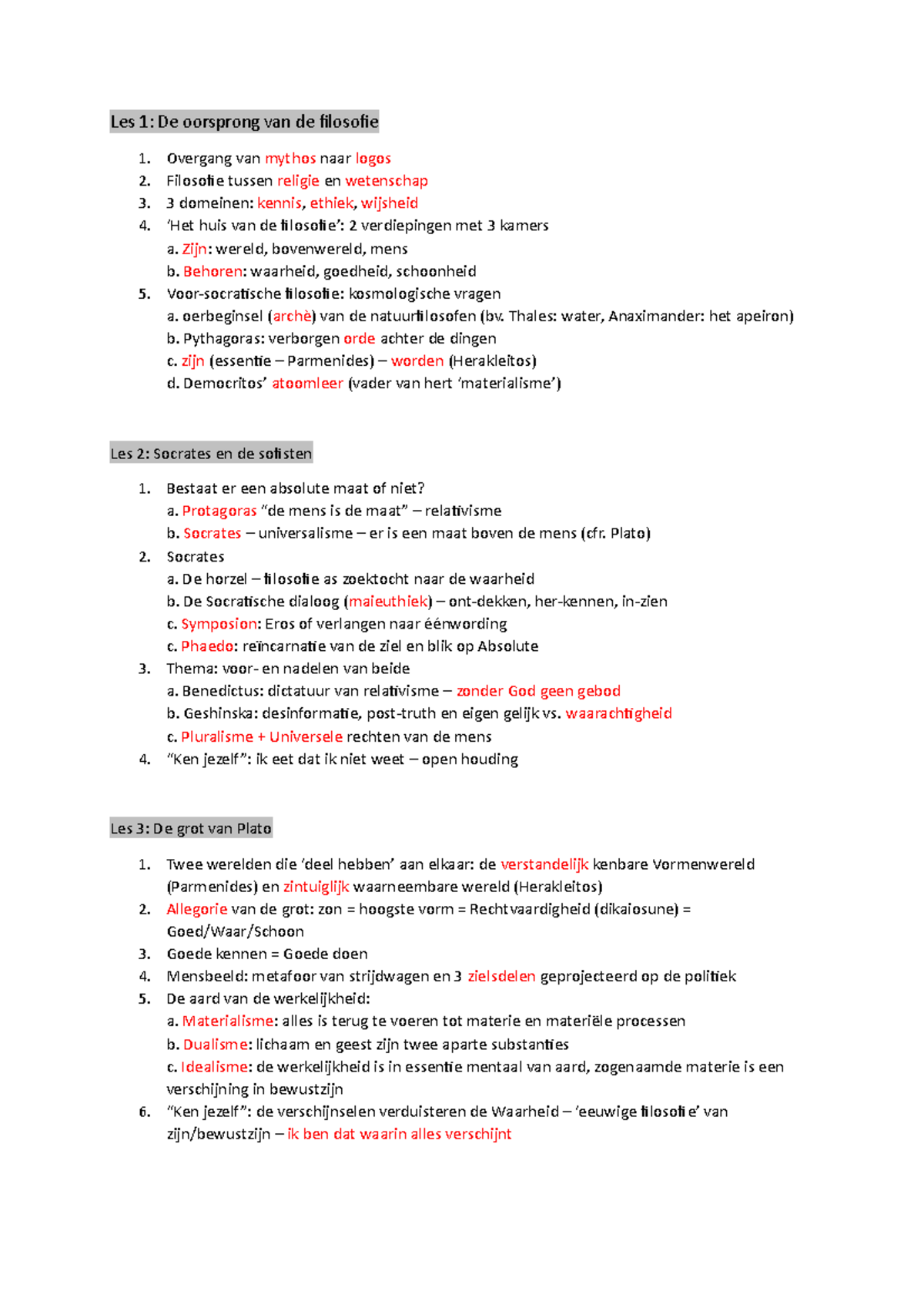 Korte samenvatting uit PPTs - Les 1: De oorsprong van de filosofie ...