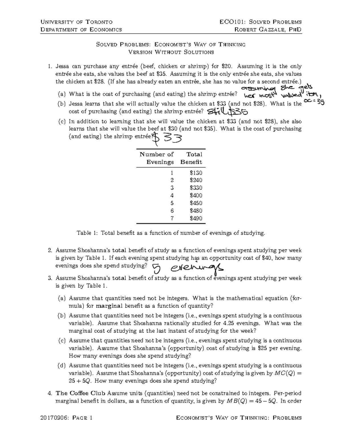 ECO101Solved Problems Thinking Economist - Department of Economics ...