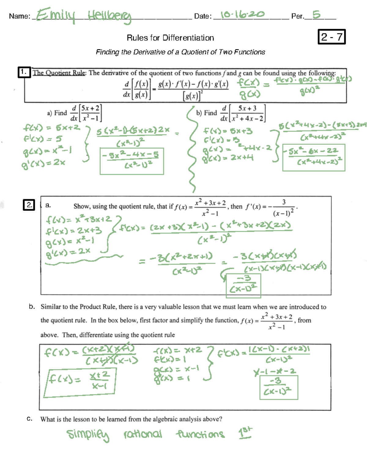2-7 Quotient Rule - Name: ________________________________________ Date