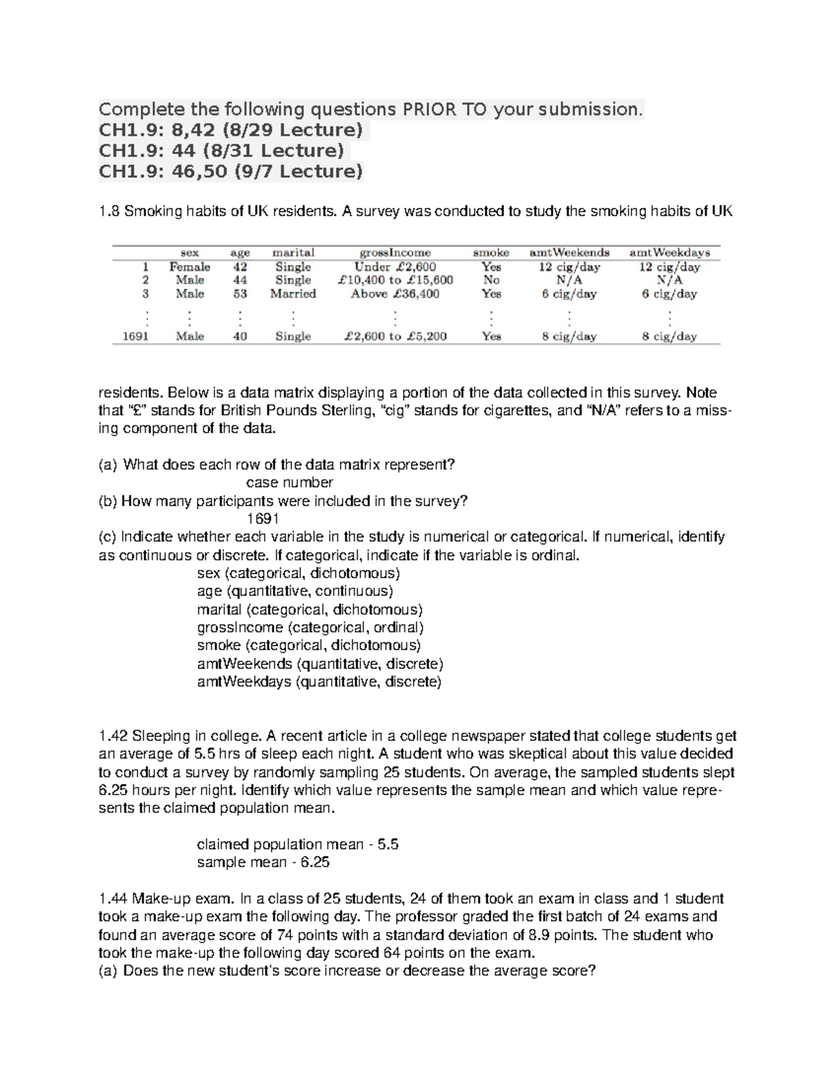 Qtm Lecture Hw 1 Practice - Questions For Chapter 19 With Answers ...