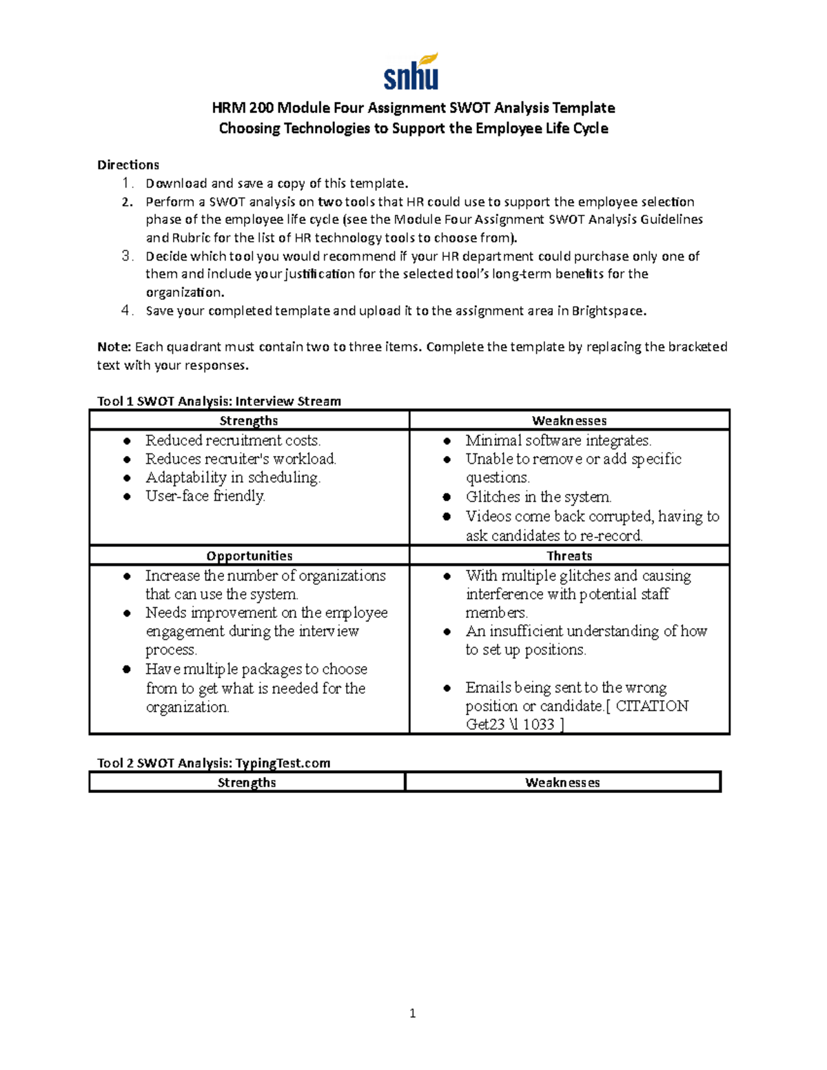 Samantha Maitland HRM-200 SWOT Analysis - HRM 200 Module Four ...