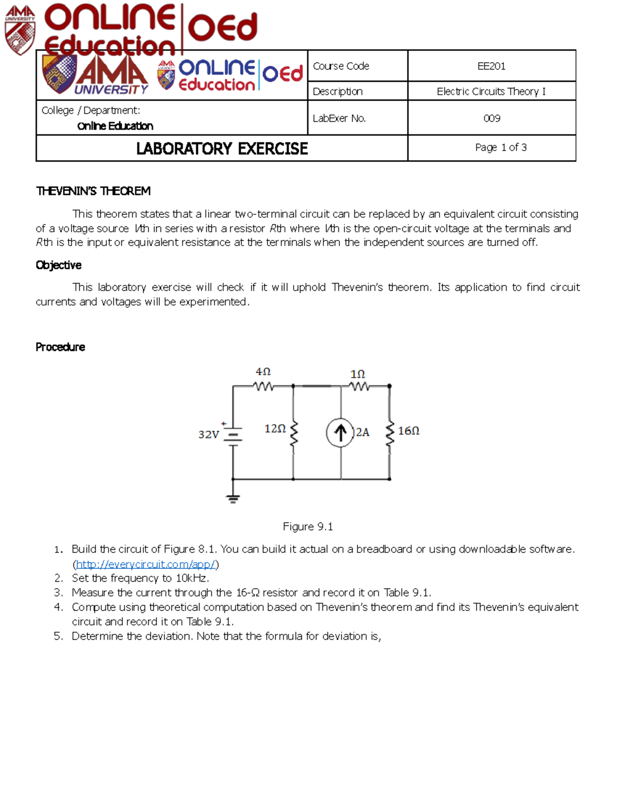 Week012-Lab Ex 01 - answer - Course Code EE Description Electric ...