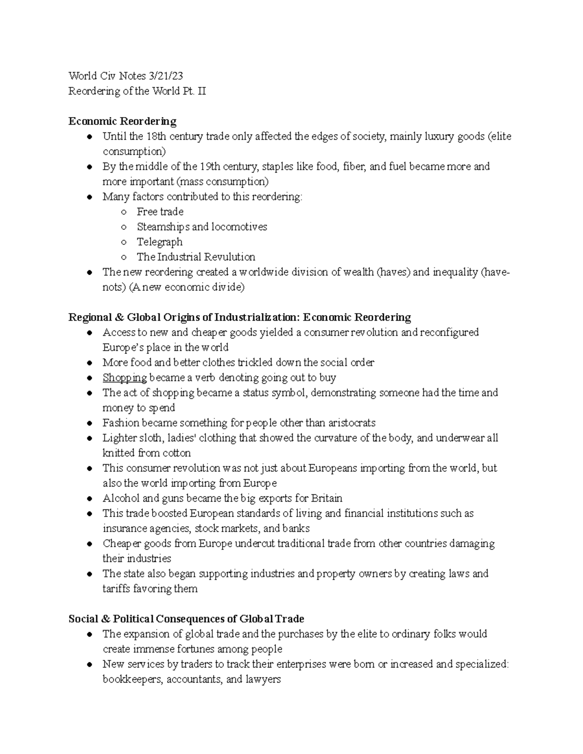 World Civ Notes Reordering of the World Part 2 - World Civ Notes 3/21 ...