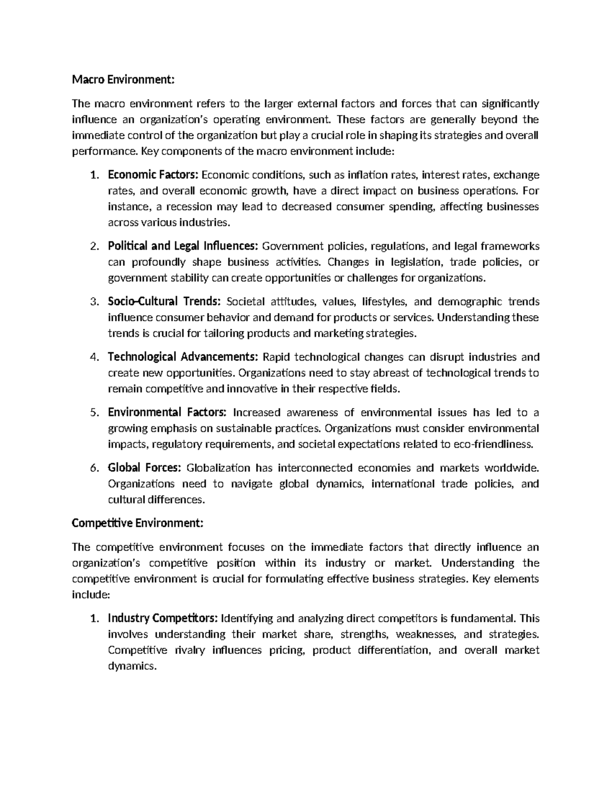 Macro Environment - Macro Environment: The macro environment refers to ...