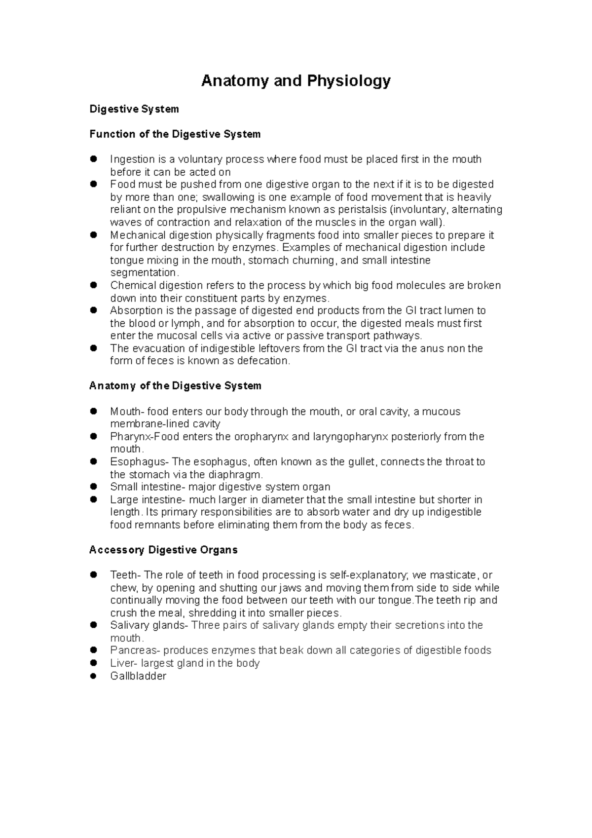 Anatomy and Physiology- Digestive System - Anatomy and Physiology ...
