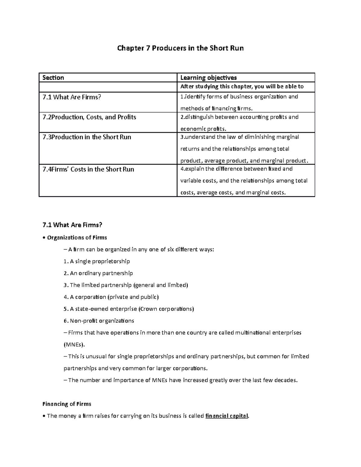 Chapter 7 Producers in the Short Run - 7, Costs, and Profits 2 between ...