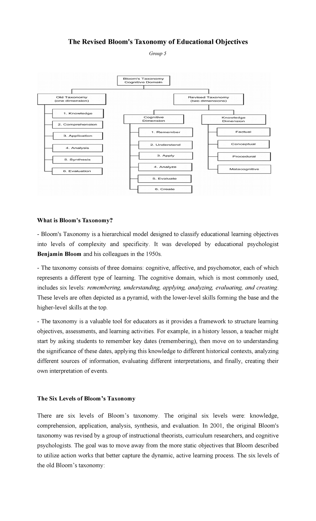 Group 5 - The Revised Bloom's Taxonomy of Educational Objectives - The ...