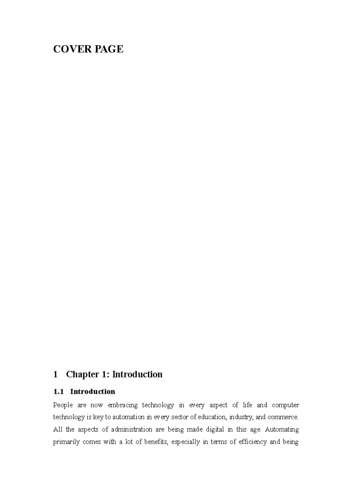Automated student admission system proposal - COVER PAGE 1 Chapter 1 ...