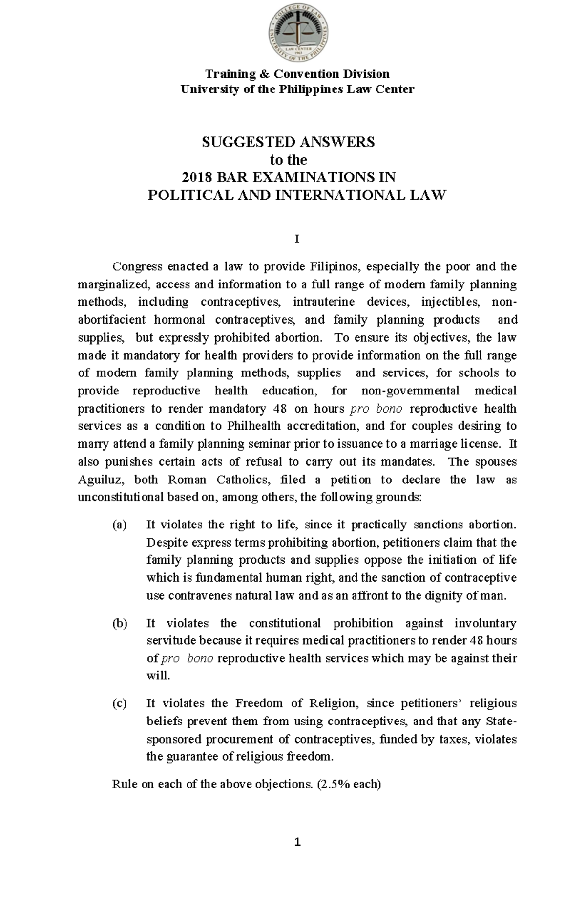 432648315 2018 Bar Exam Questions Suggested Answers - Training ...