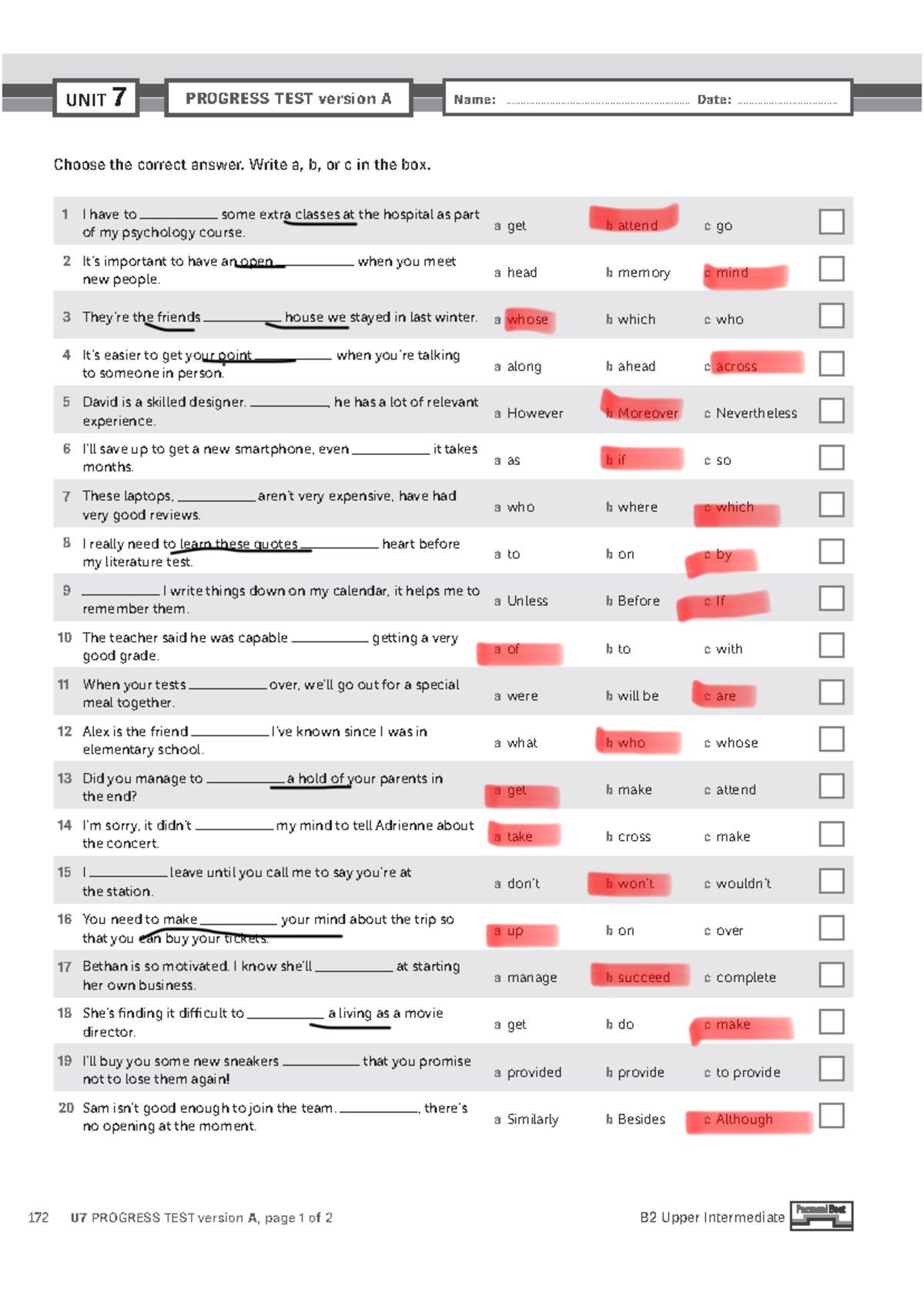 Multuple choice u7-11 - Thầy trần thế khoa - Choose the correct answer. Write a, b, or c in the ...