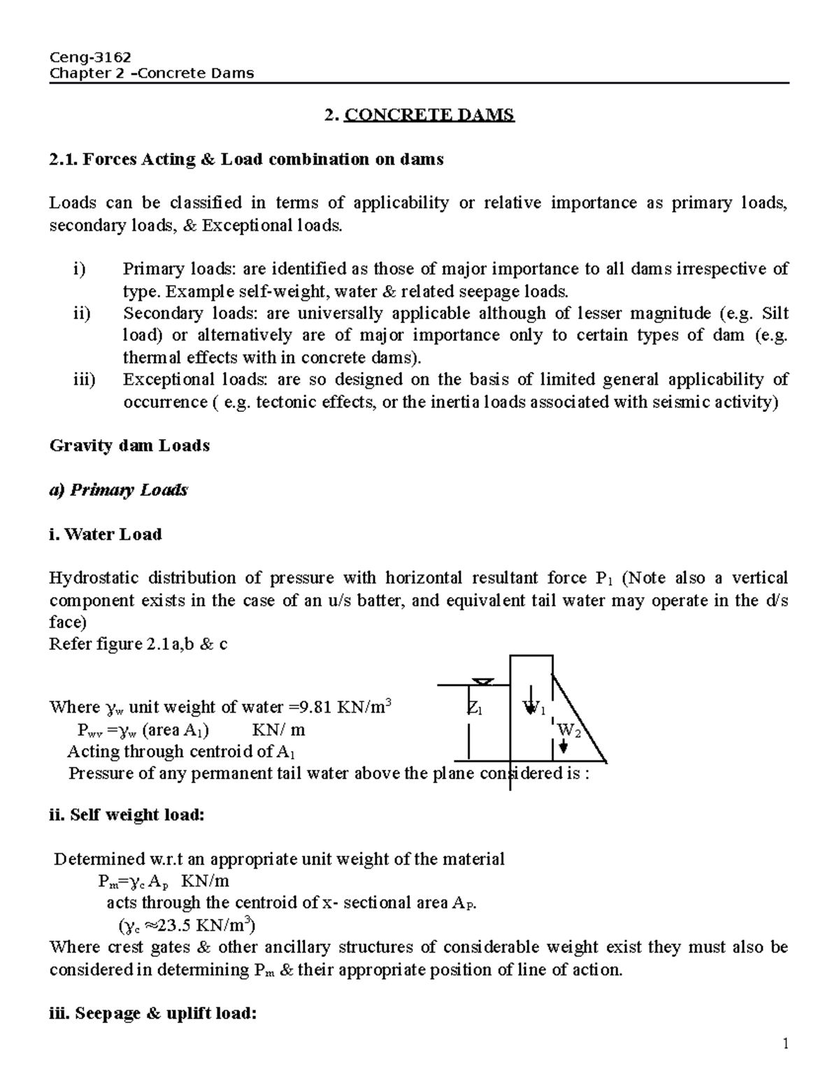 CH-2&3,concrete dam - Chapter 2 –Concrete Dams 2. CONCRETE DAMS 2 ...