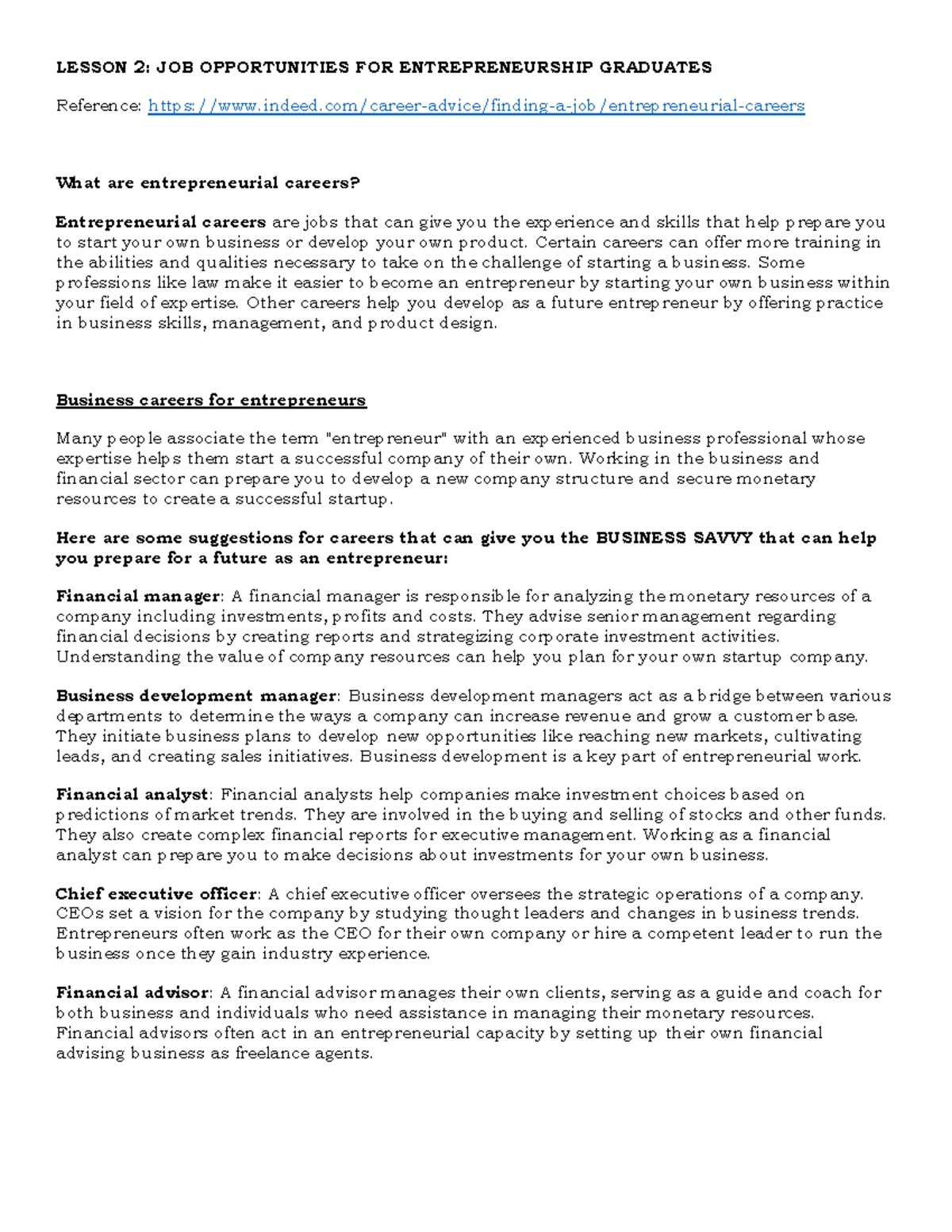 Q3 Lesson-2 JOB- Opportunities-FOR- Entrepreneurship- Graduates ...