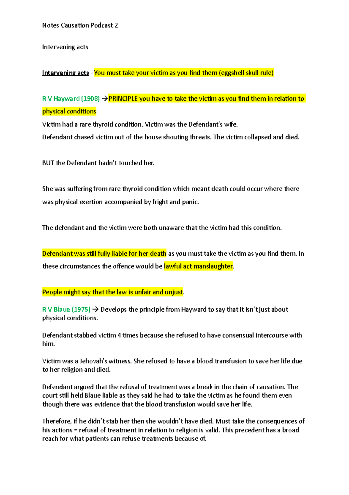 Criminal Law Causation Podcast 2 - Intervening acts Intervening acts ...