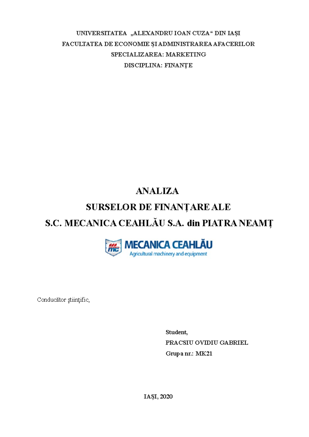 SURSE PROPRII SI STRAINE DE FINANTARE - UNIVERSITATEA „ALEXANDRU IOAN ...