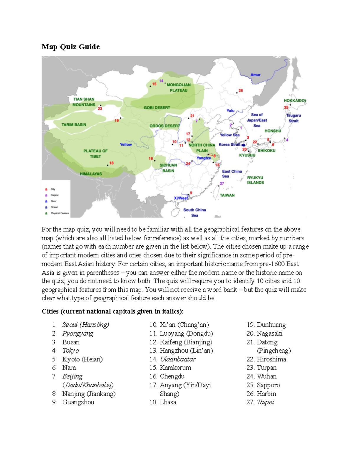Map quiz prep - map quiz - Map Quiz Guide For the map quiz, you will ...