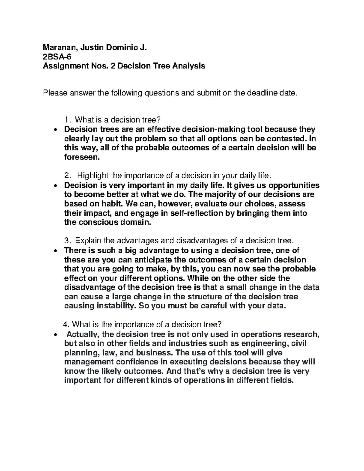 Assignment No.1 Decision Tree Analysis Maranan - Maranan, Justin ...