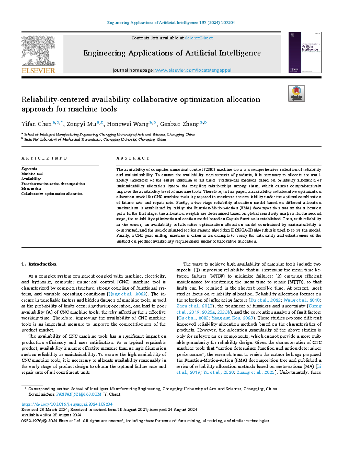 Reliability Centered Availability Collaborative Optimization Allocation Approach For Machine