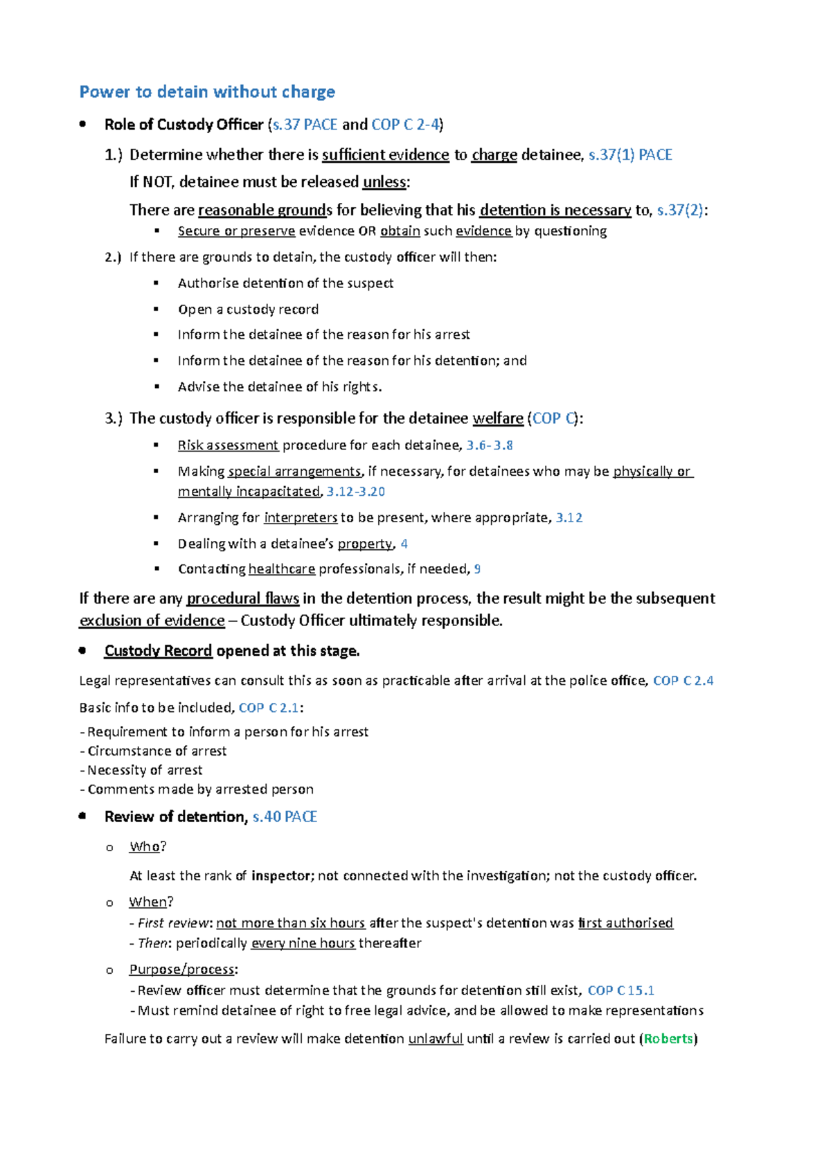 Power - Detain without Charge - Power to detain without charge Role of ...