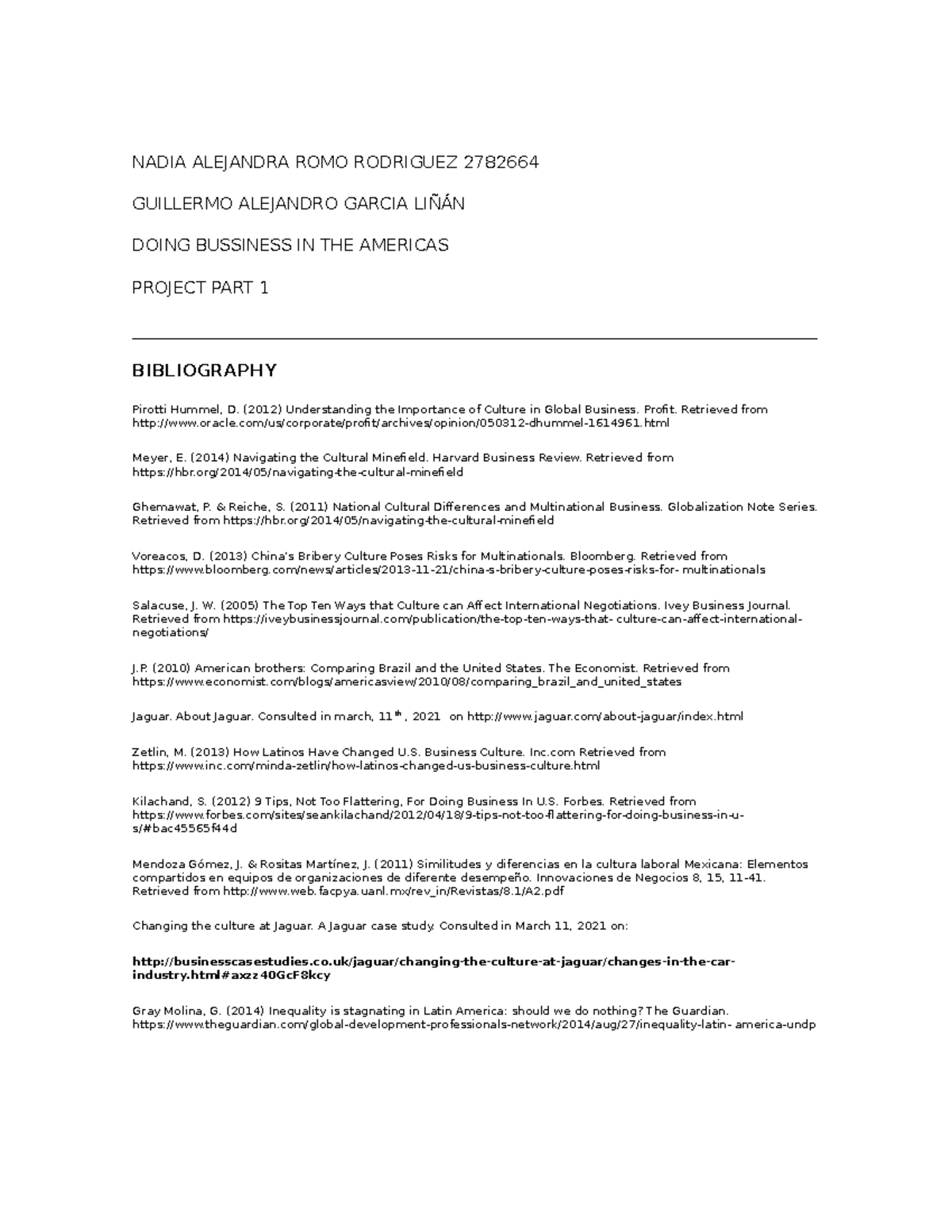 Project part 1 bussiness - NADIA ALEJANDRA ROMO RODRIGUEZ 2782664 ...