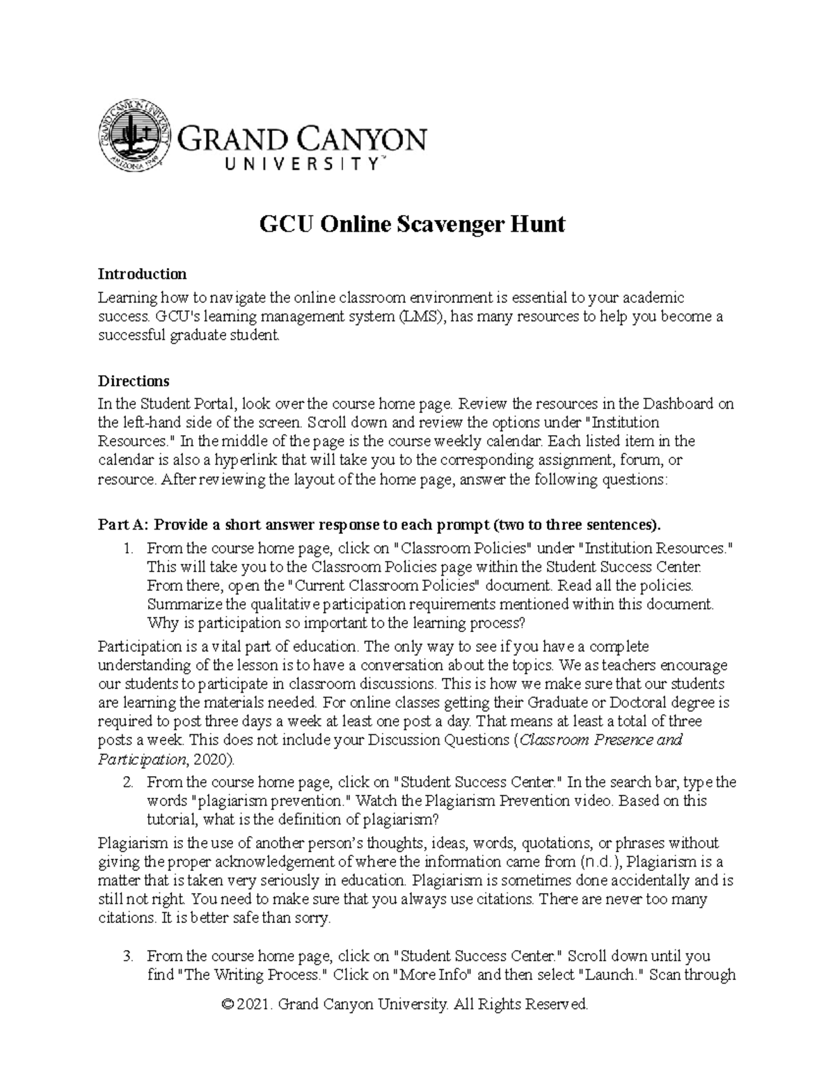 Online Scavenger Hunt - GCU Online Scavenger Hunt Introduction Learning ...