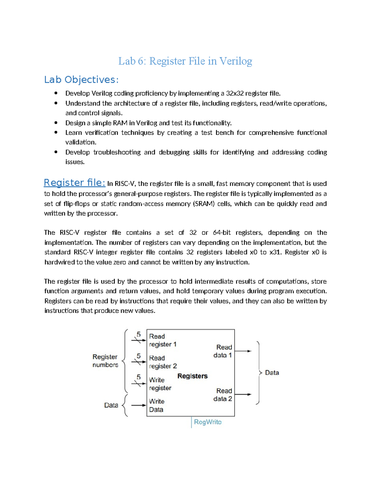 COAL Lab 6 - NOTES - Lab 6: Register File in Verilog Lab Objectives ...