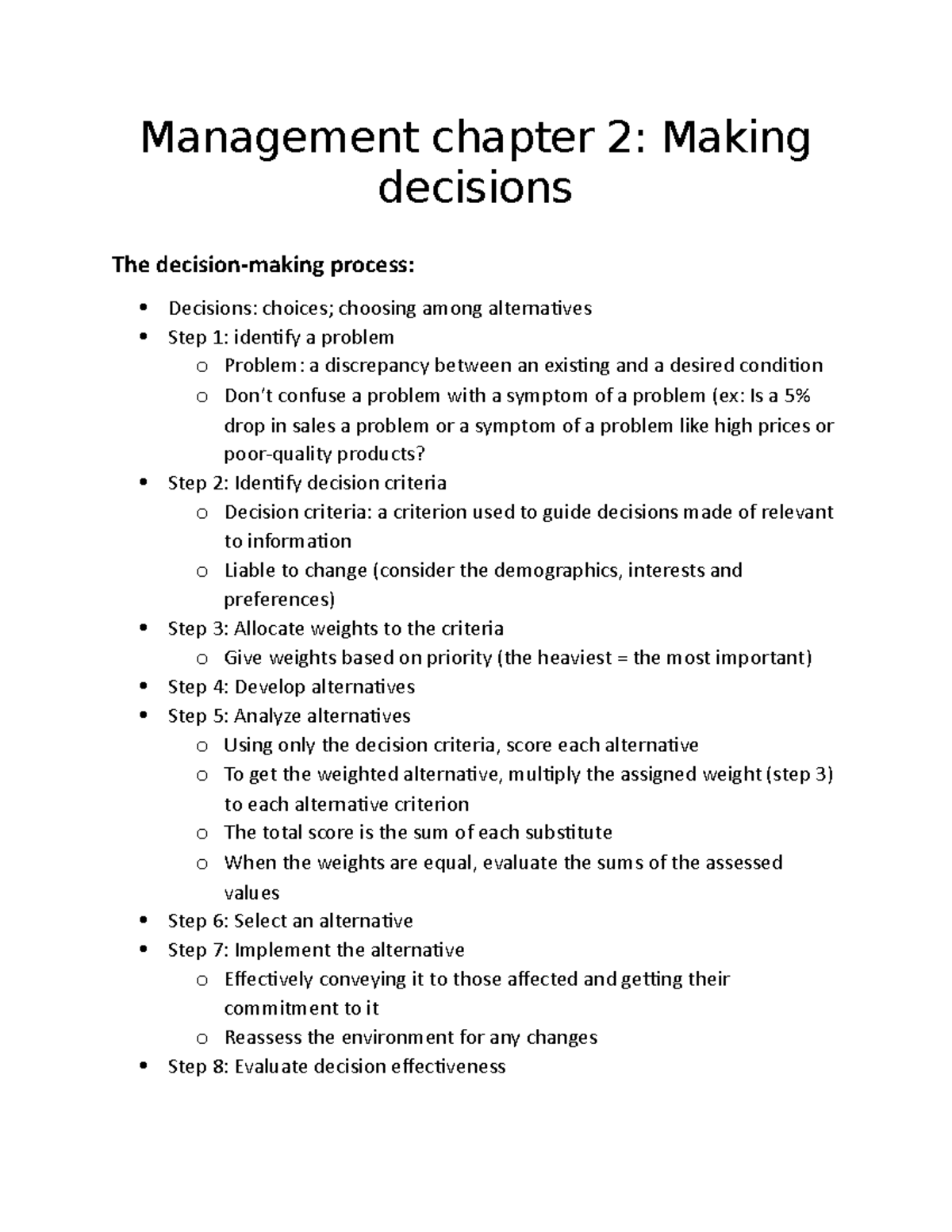Principles of Management chapter 2 notes - Management chapter 2: Making ...