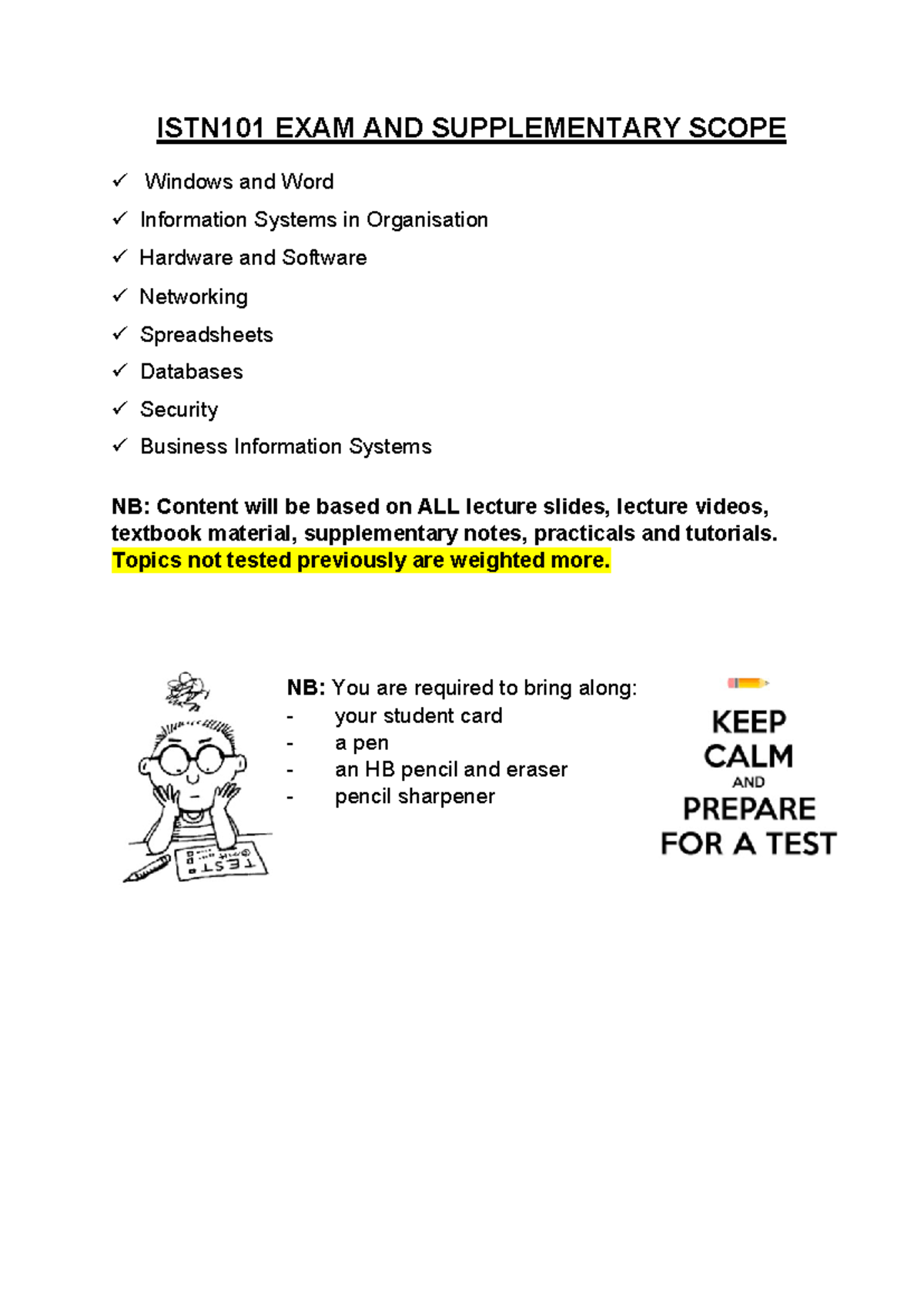 ISTN101 - Scope for Exams Supplementary 2024 Final - ISTN101 EXAM AND ...