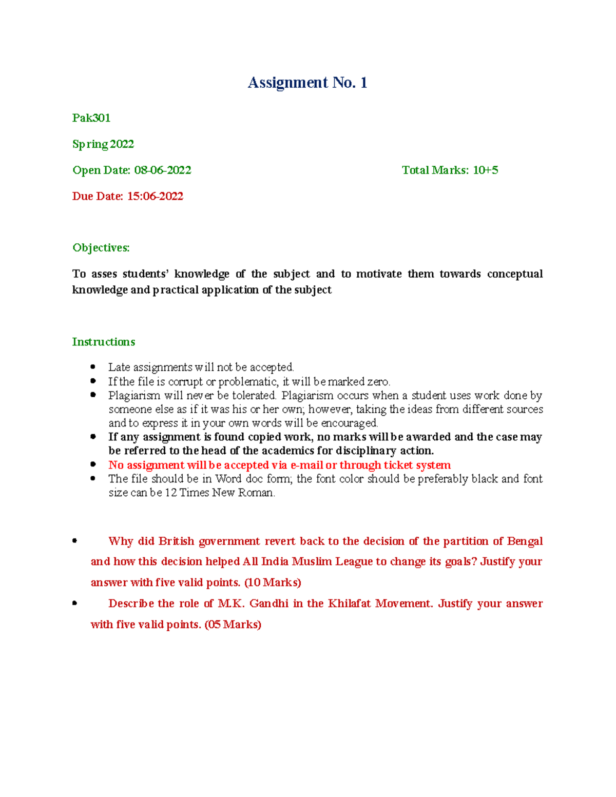 Spring 2022 PAK301 1 - this file include assignments - Assignment No. 1 Pak Spring 2022 Open ...