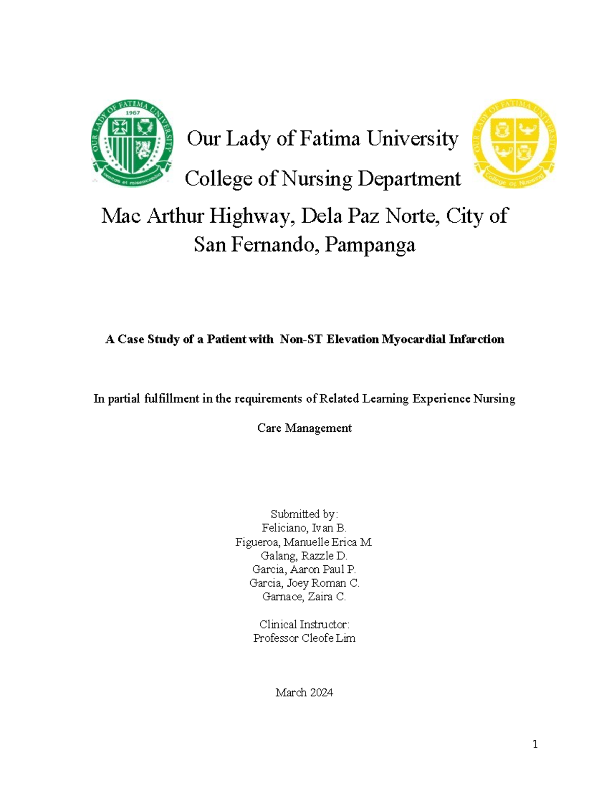 Case-Presentation- Nstemi - Our Lady of Fatima University College of ...
