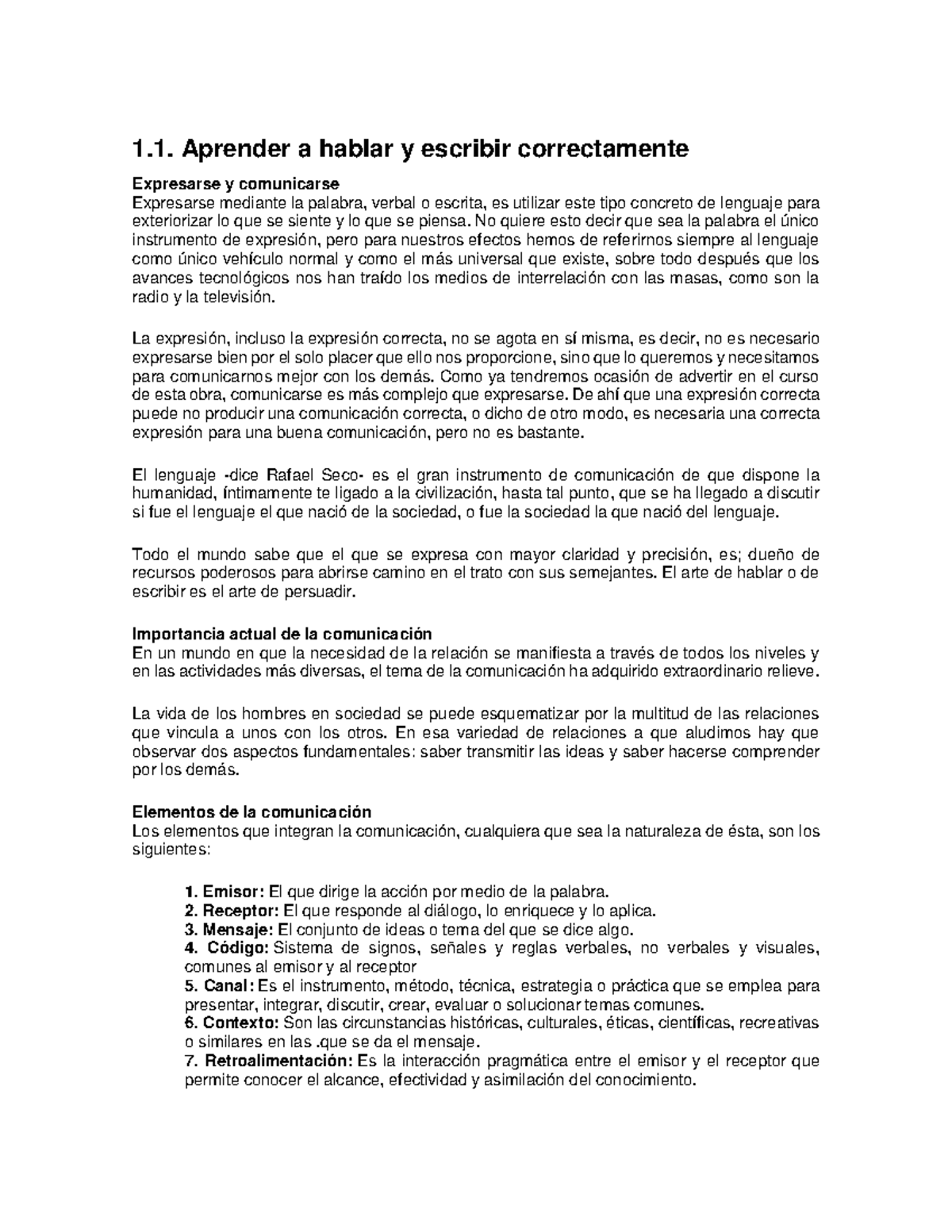 Guia unidad 2 TL - 1. Aprender a hablar y escribir correctamente ...