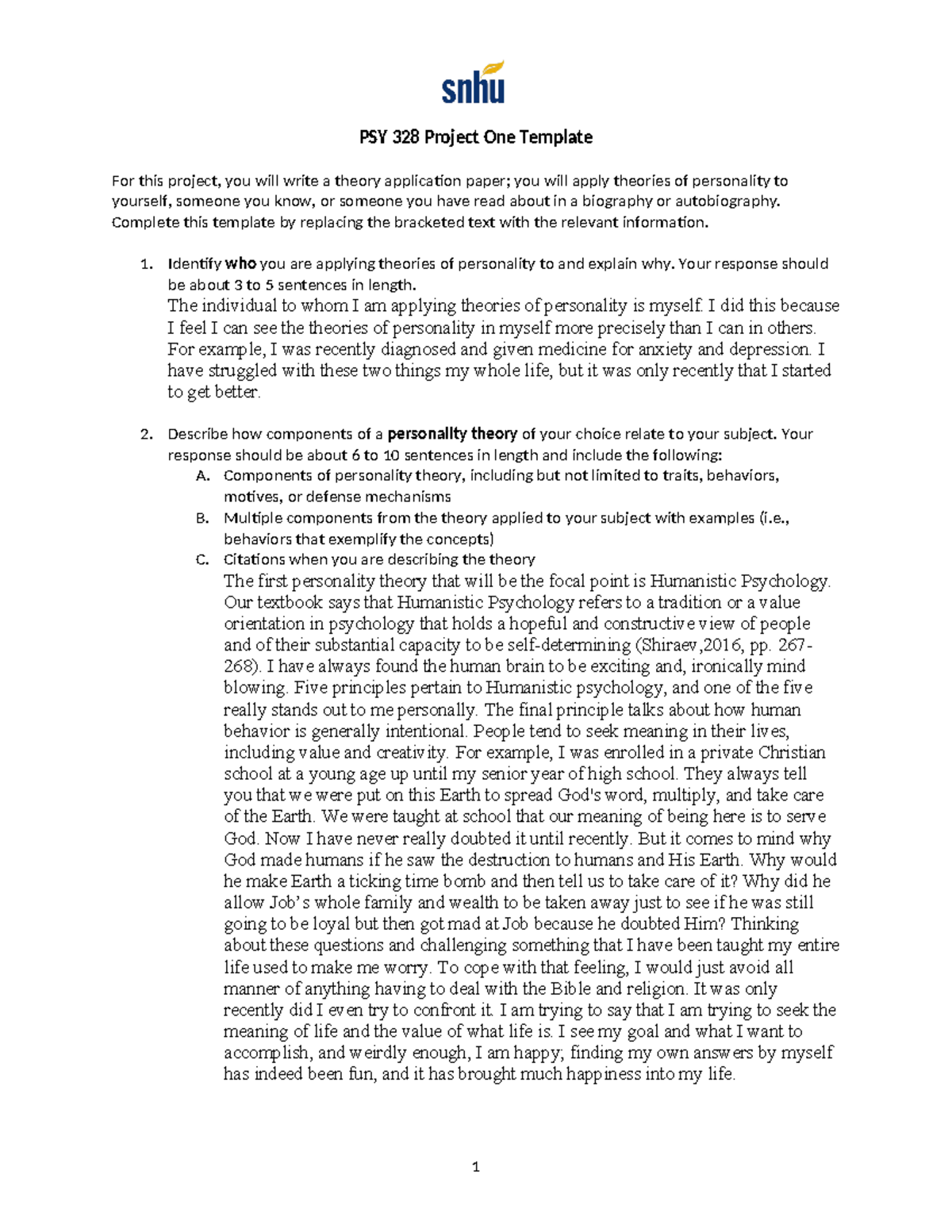 PSY 328 Project One Template edited - PSY 328 Project One Template For ...