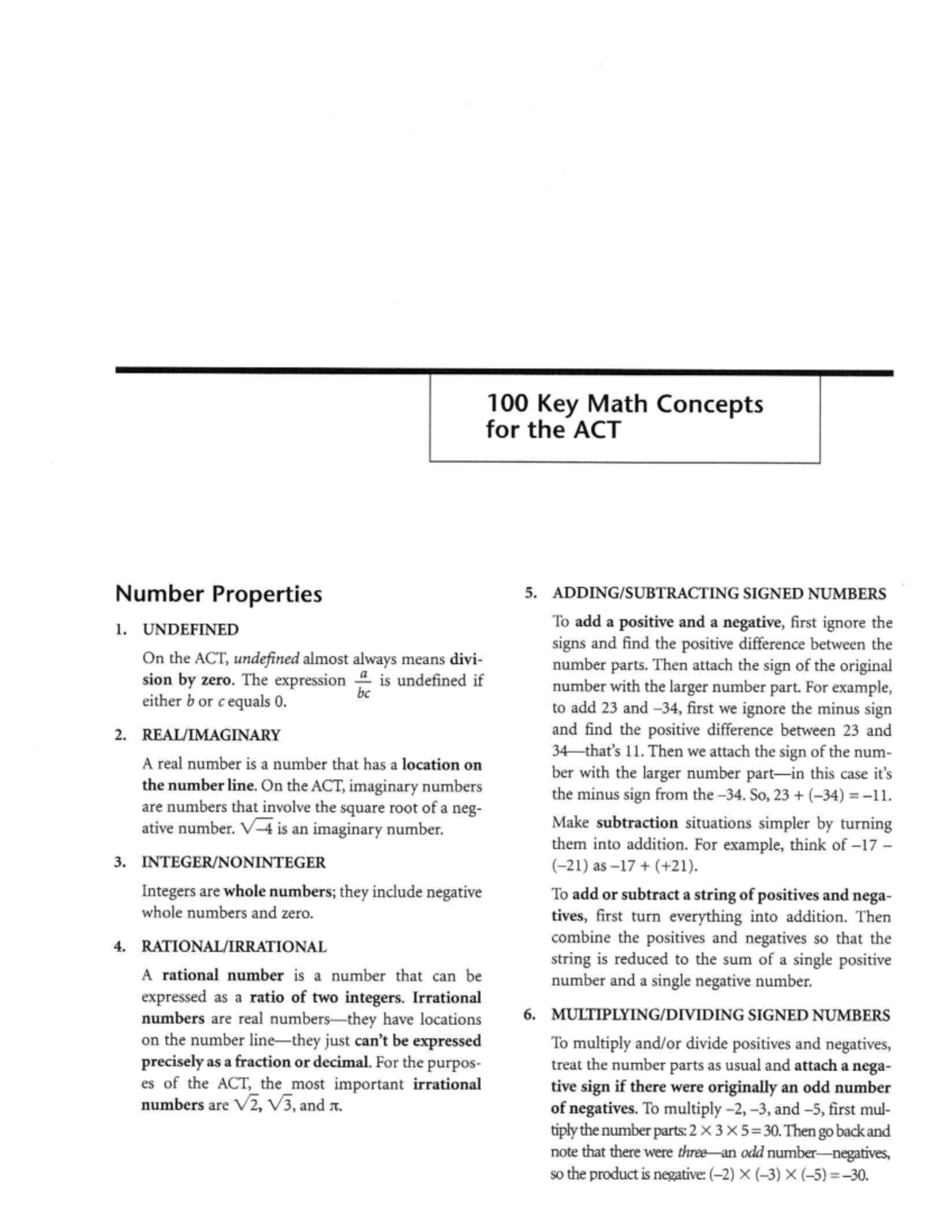 100 math concepts updated - 100 Key Math Concepts for the ACT Number ...