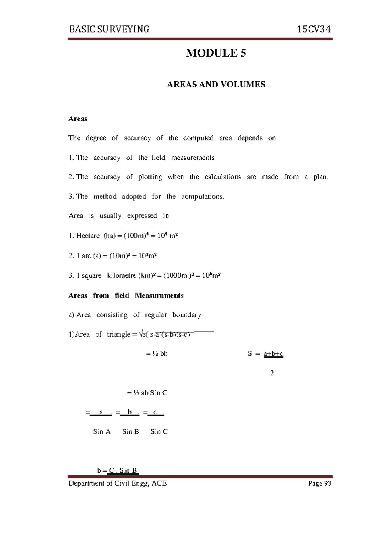 M5 - Notes - MODULE 5 AREAS AND VOLUMES Areas The degree of accuracy of ...