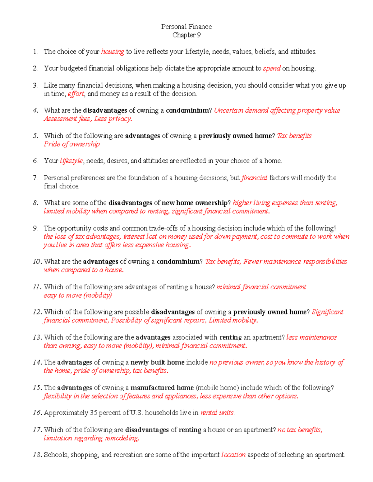 Personal Finance - Assignment - Personal Finance Chapter 9 The choice ...