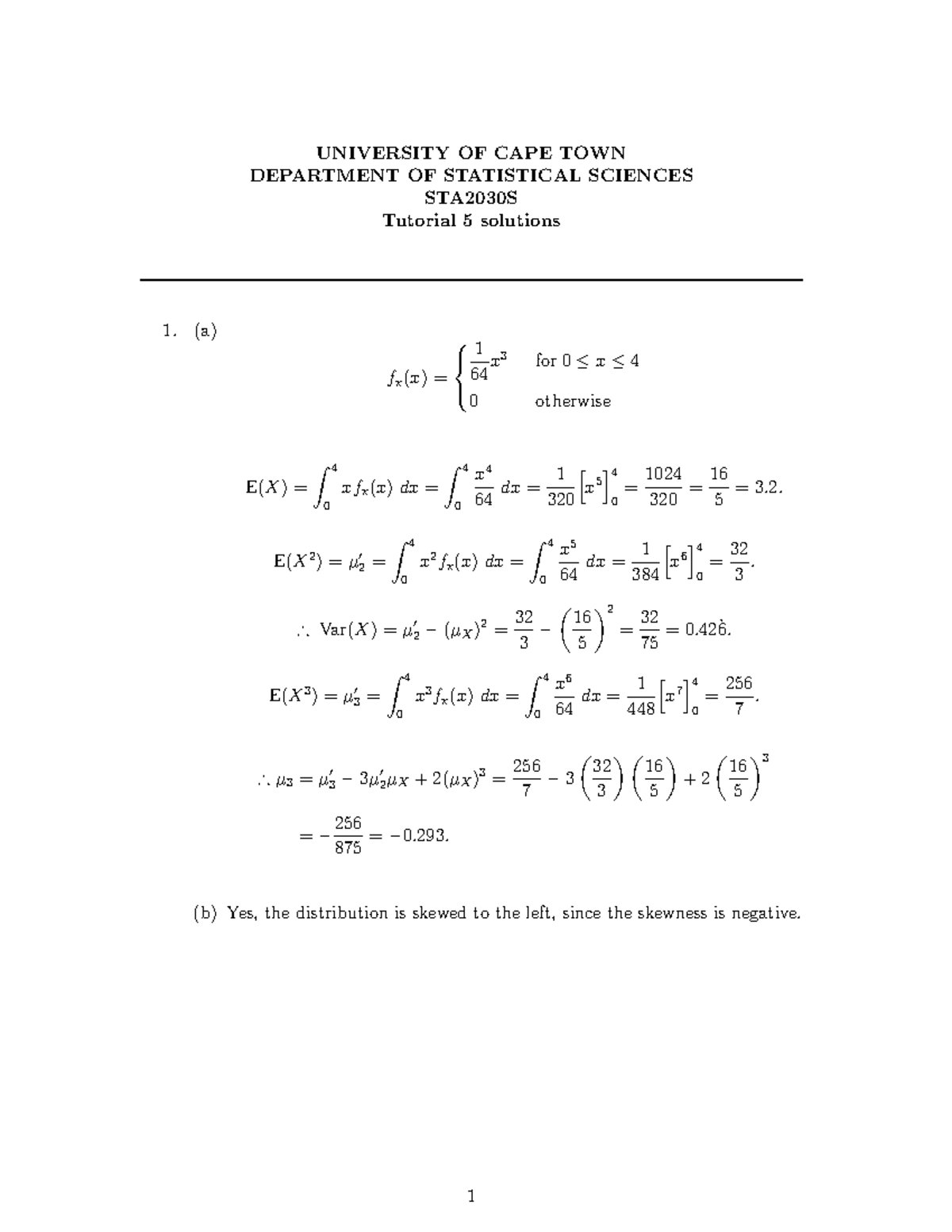 STA2030S 2022 Tutorial 5 solutions - UNIVERSITY OF CAPE TOWN DEPARTMENT OF STATISTICAL SCIENCES ...