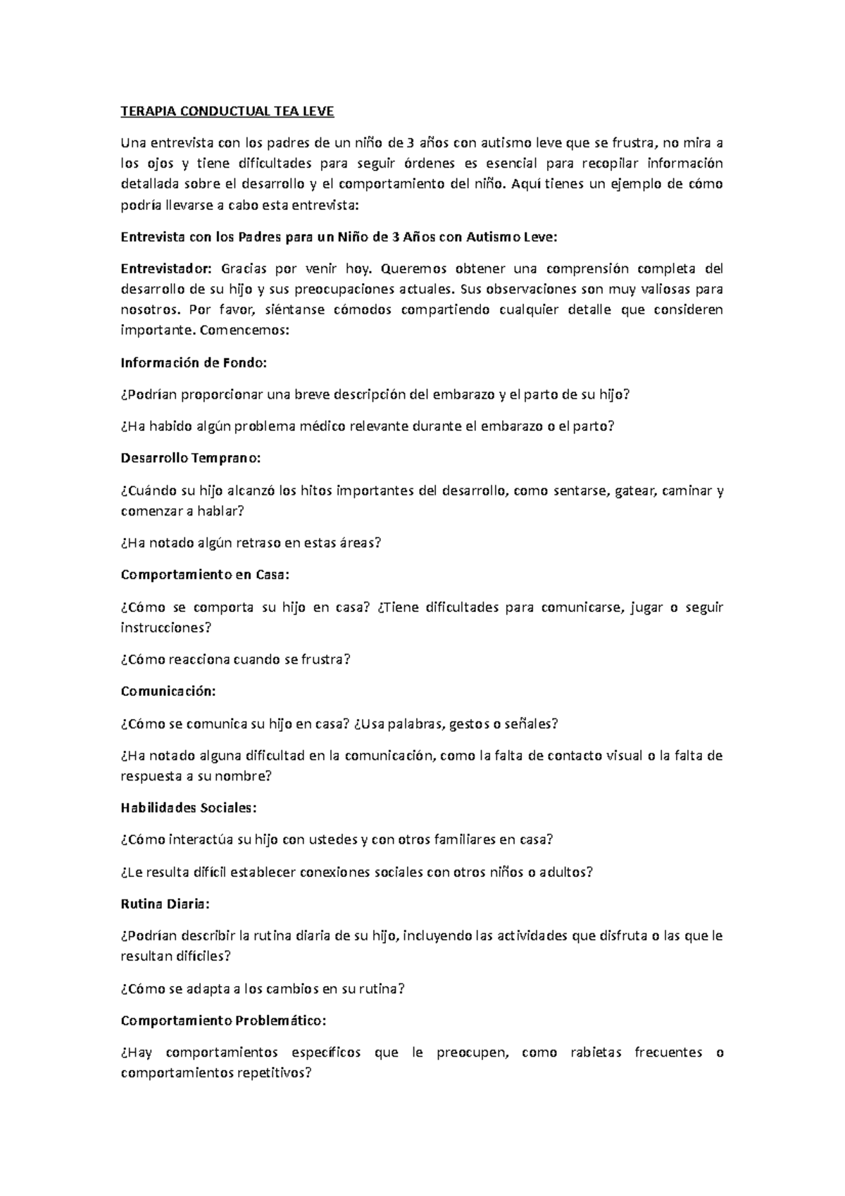 Informacion Terapiasss - TERAPIA CONDUCTUAL TEA LEVE Una entrevista con ...