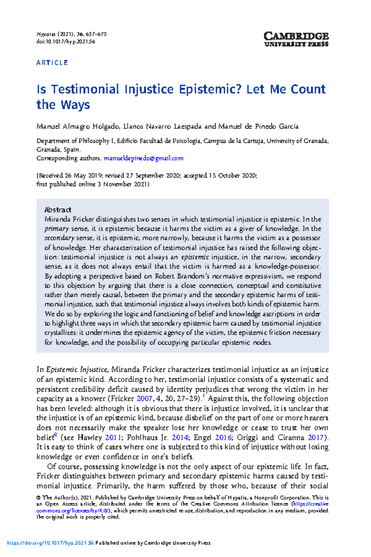 Is testimonial injustice epistemic let me count the ways - A R T I C L ...