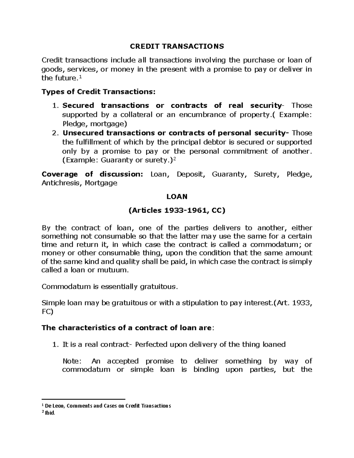 Credit Transactions Part 2 - Copy - CREDIT TRANSACTIONS Credit ...