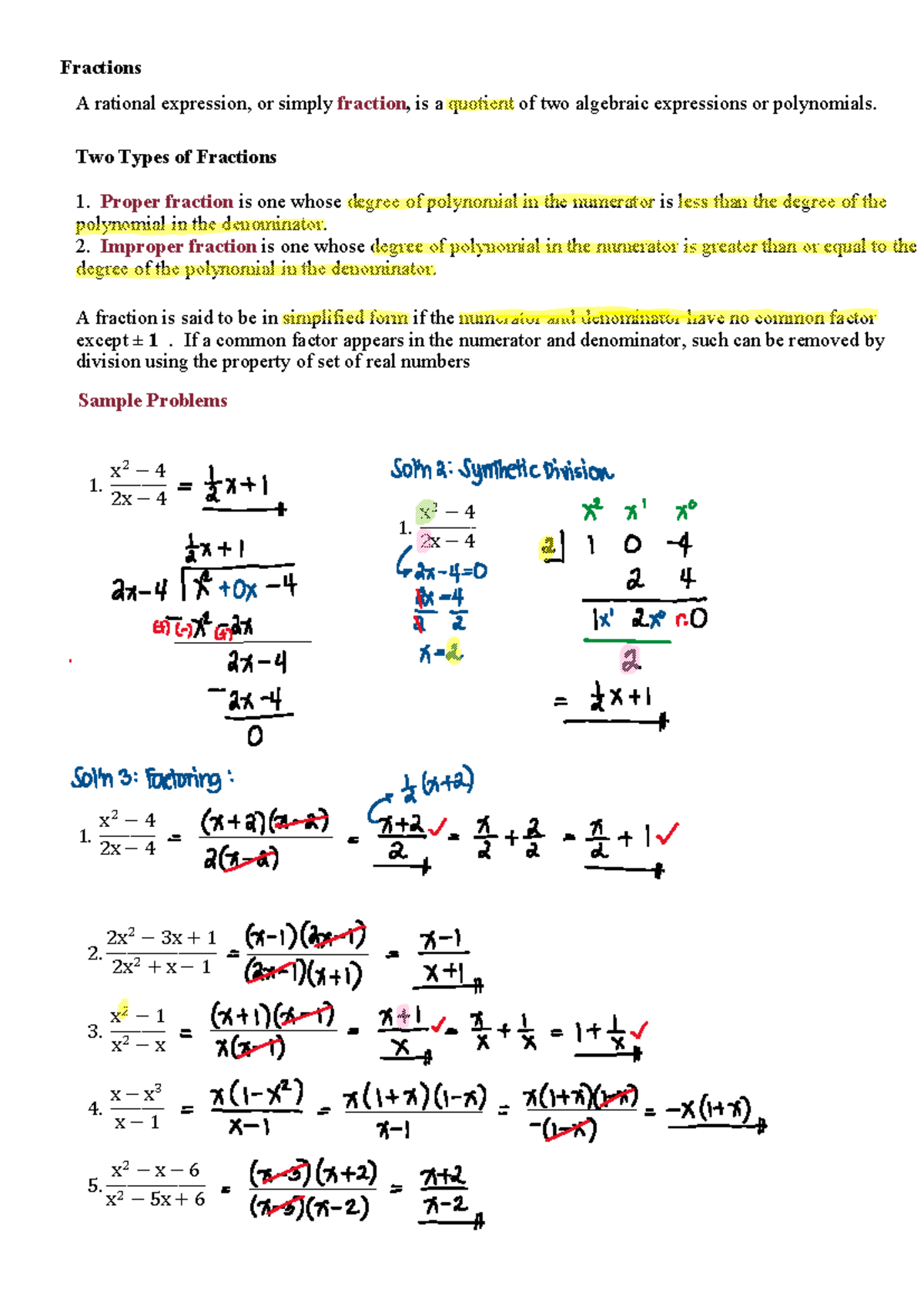 08a Fractions - MATH PLUS, BASIC REFRESH FOR CALC 1 - A rational ...