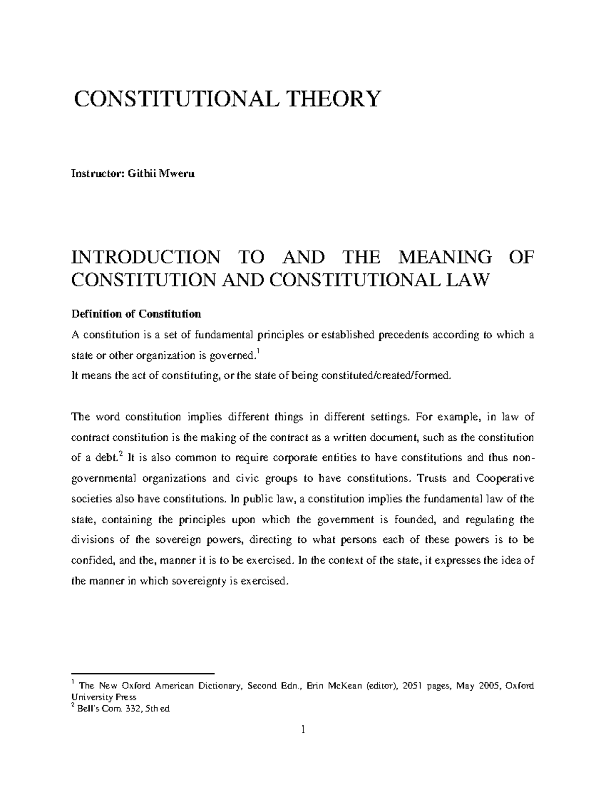 Introduction TO AND THE Meaning OF Const - CONSTITUTIONAL THEORY ...