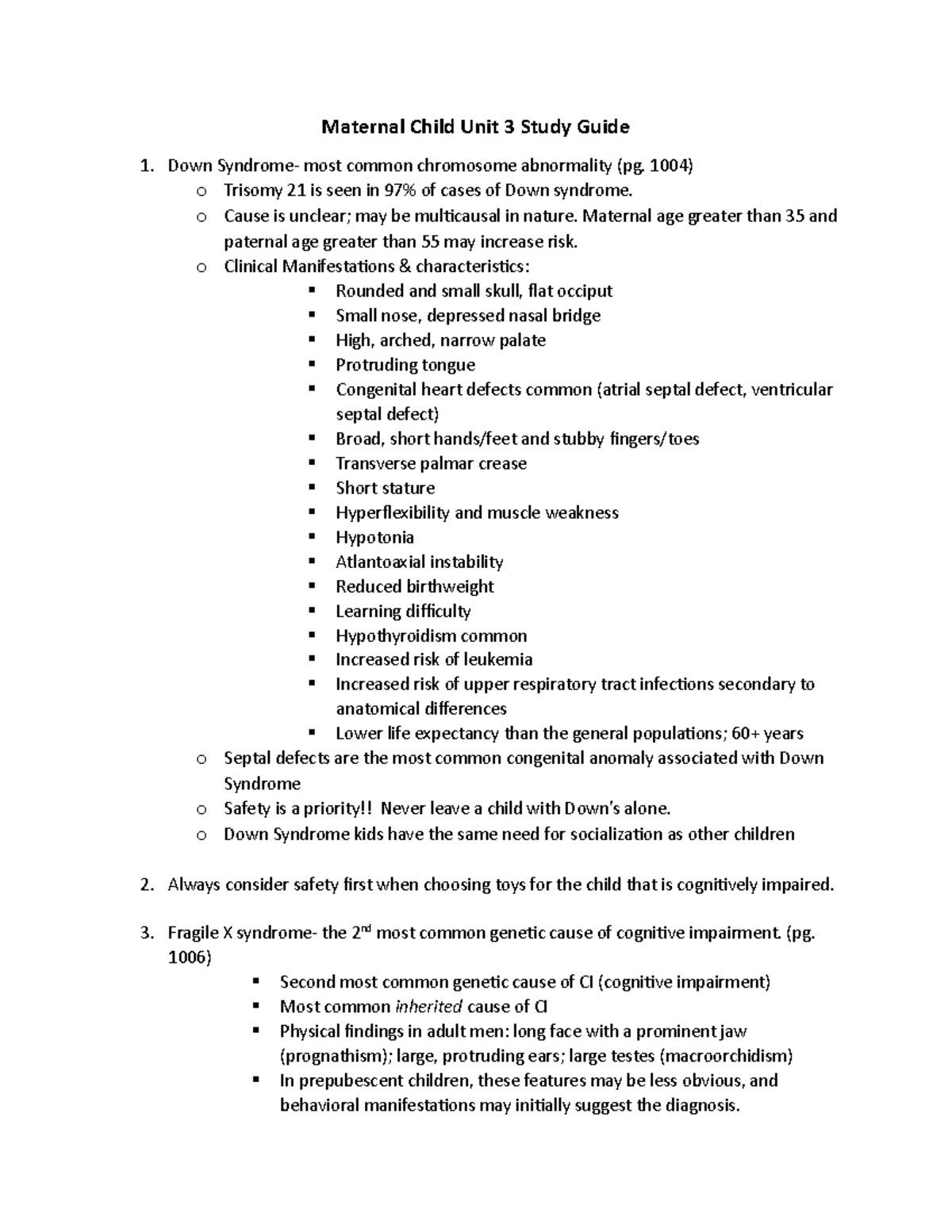 Maternal Child Unit 3 Study Guide - Maternal Child Unit 3 Study Guide ...