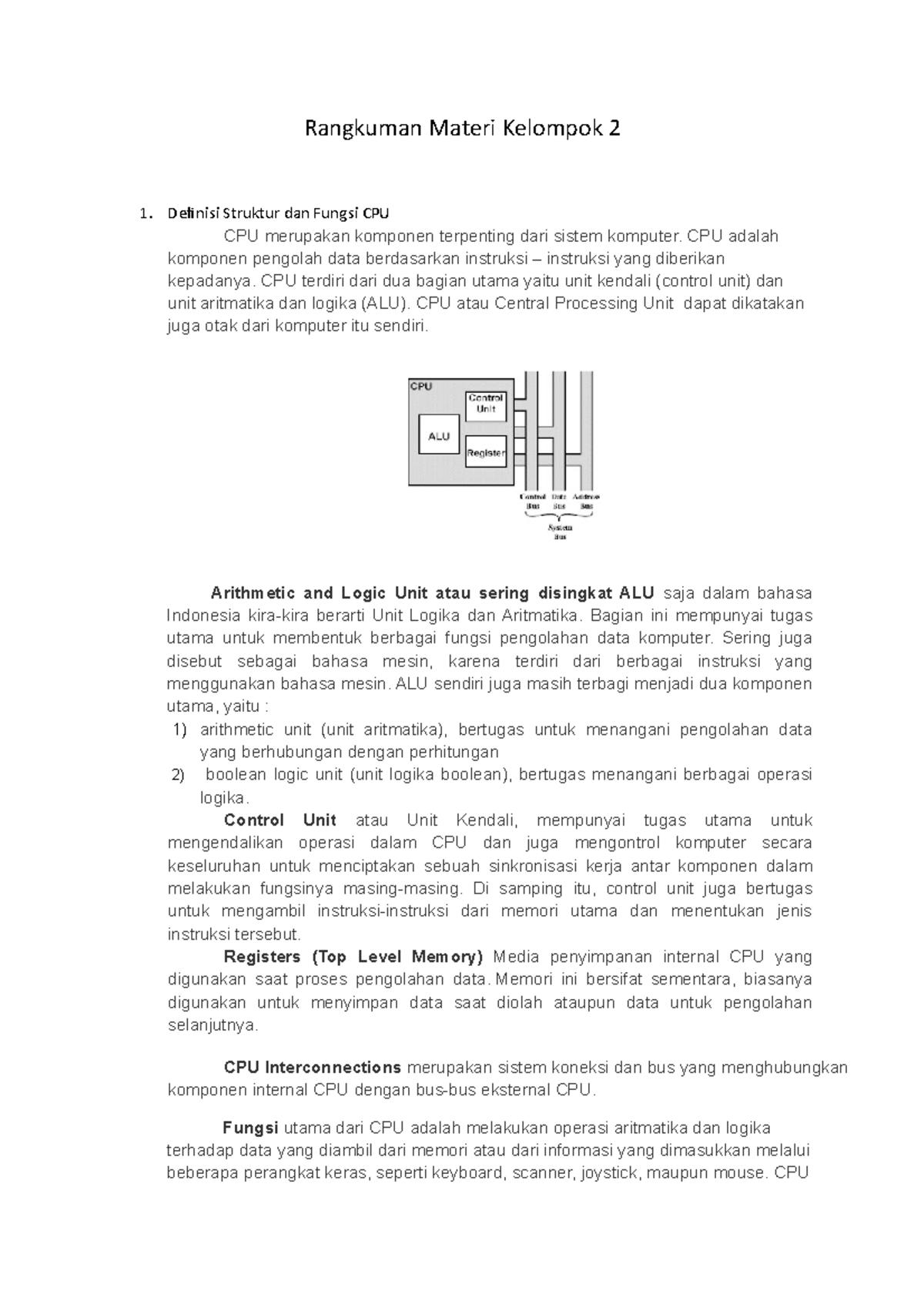 Definisi Struktur dan Fungsi CPU - CPU adalah komponen pengolah data ...