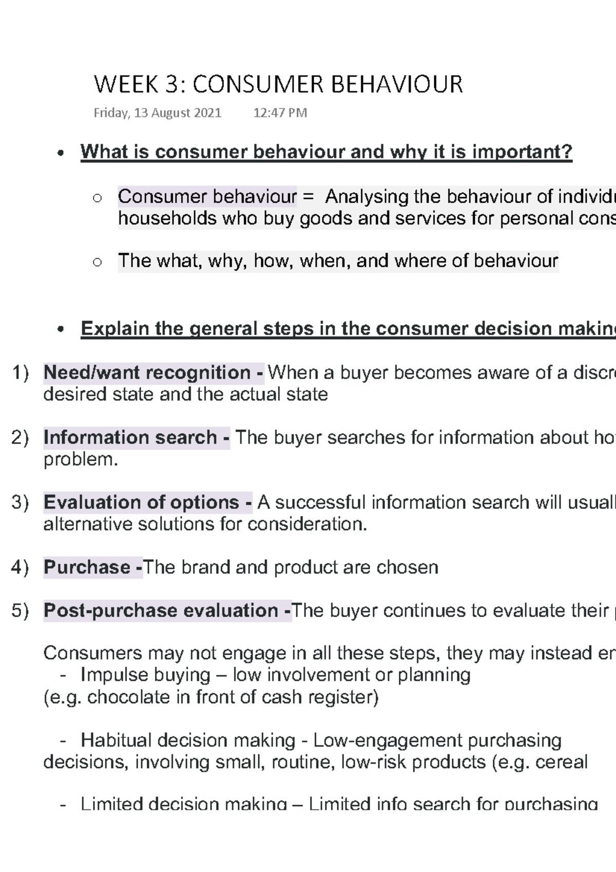 WEEK 3 Consumer Behaviour notes - " What is consumer behaviour and why ...