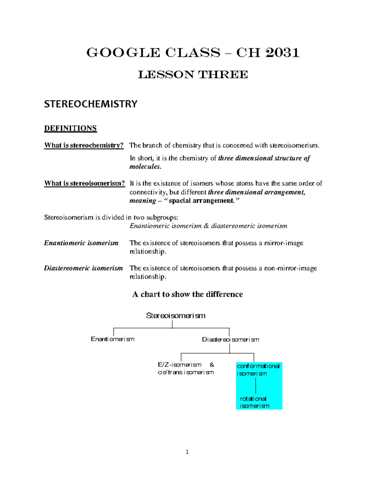 1 - Stereochemistry - Lecture notes for first year degree students. All ...