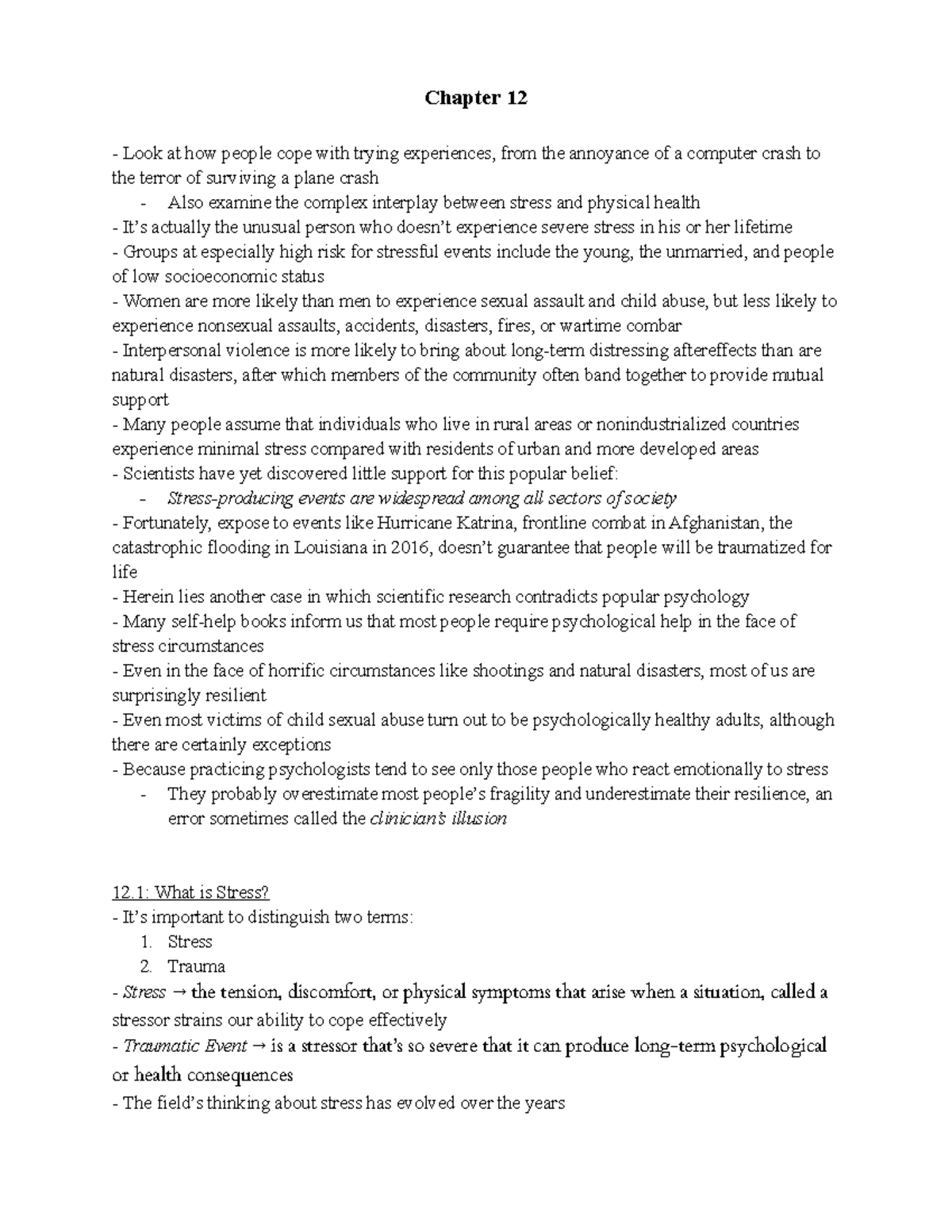 Psychology Chapter 12 - These are notes with as much detail as possible ...