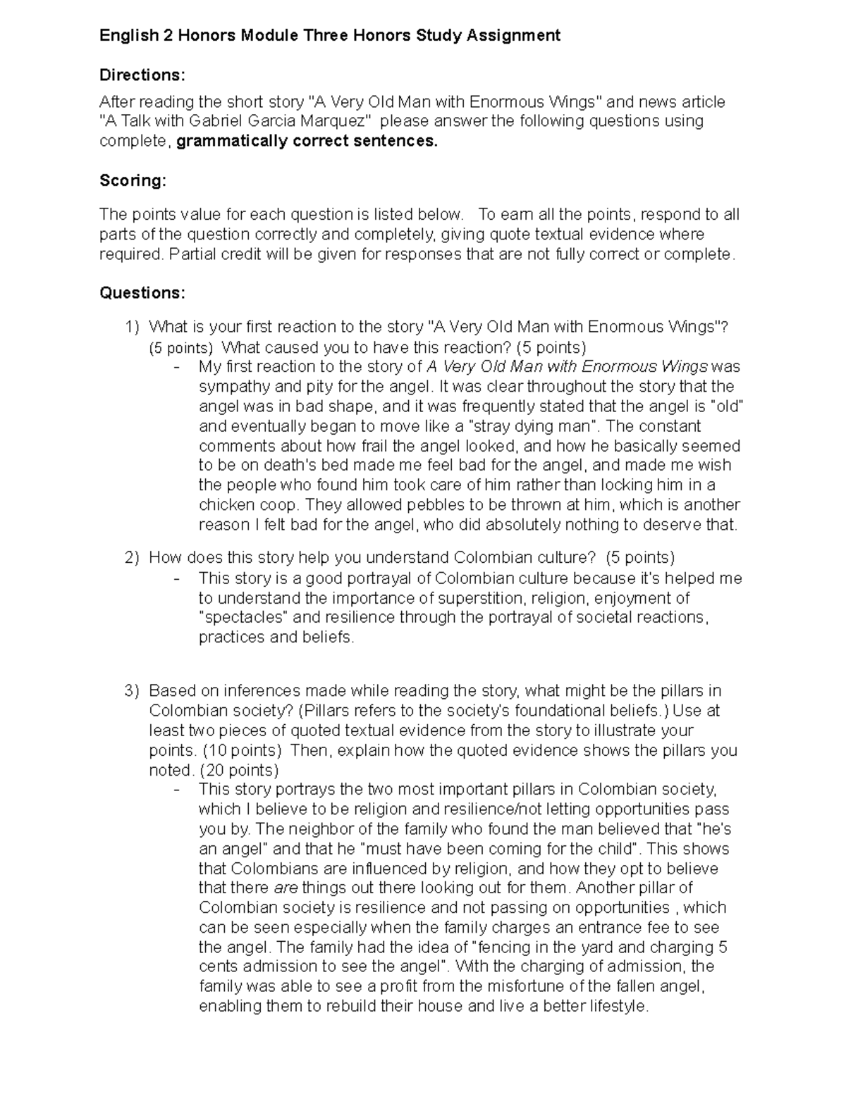 ENG M3 honors act - English 2 Honors Module Three Honors Study ...