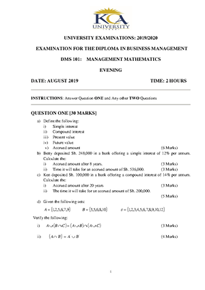 DMS 101 Management Mathematics 1 - UNIVERSITY EXAMINATIONS: 2015 ...