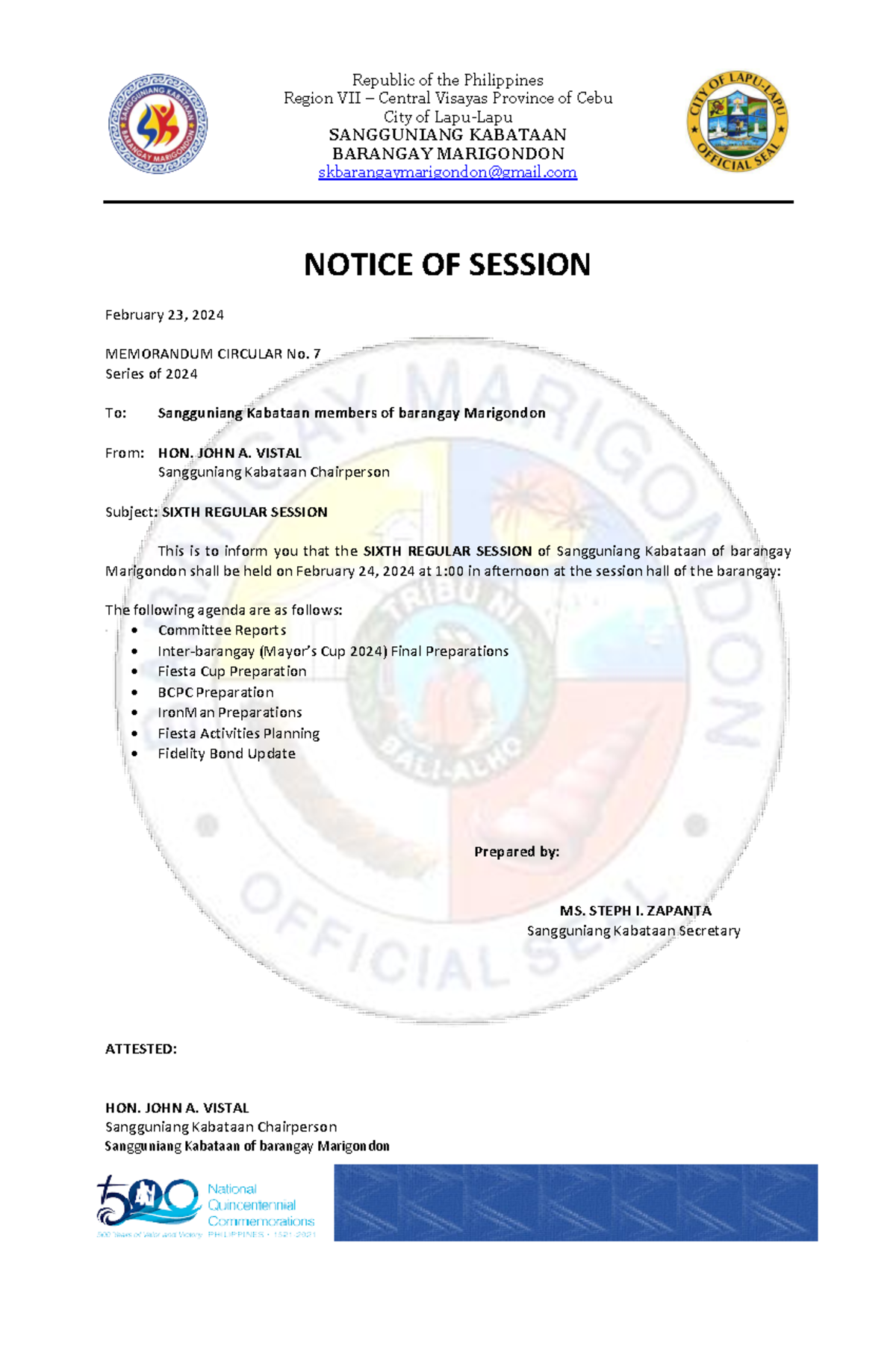 02232024 SKMarigondon Noticeof Session Agenda 6th Regular - Region VII ...